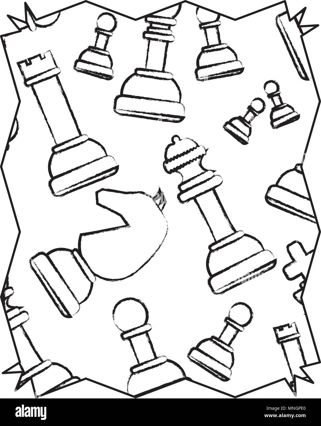 abstract frame with chess pieces design over white background, vector ...