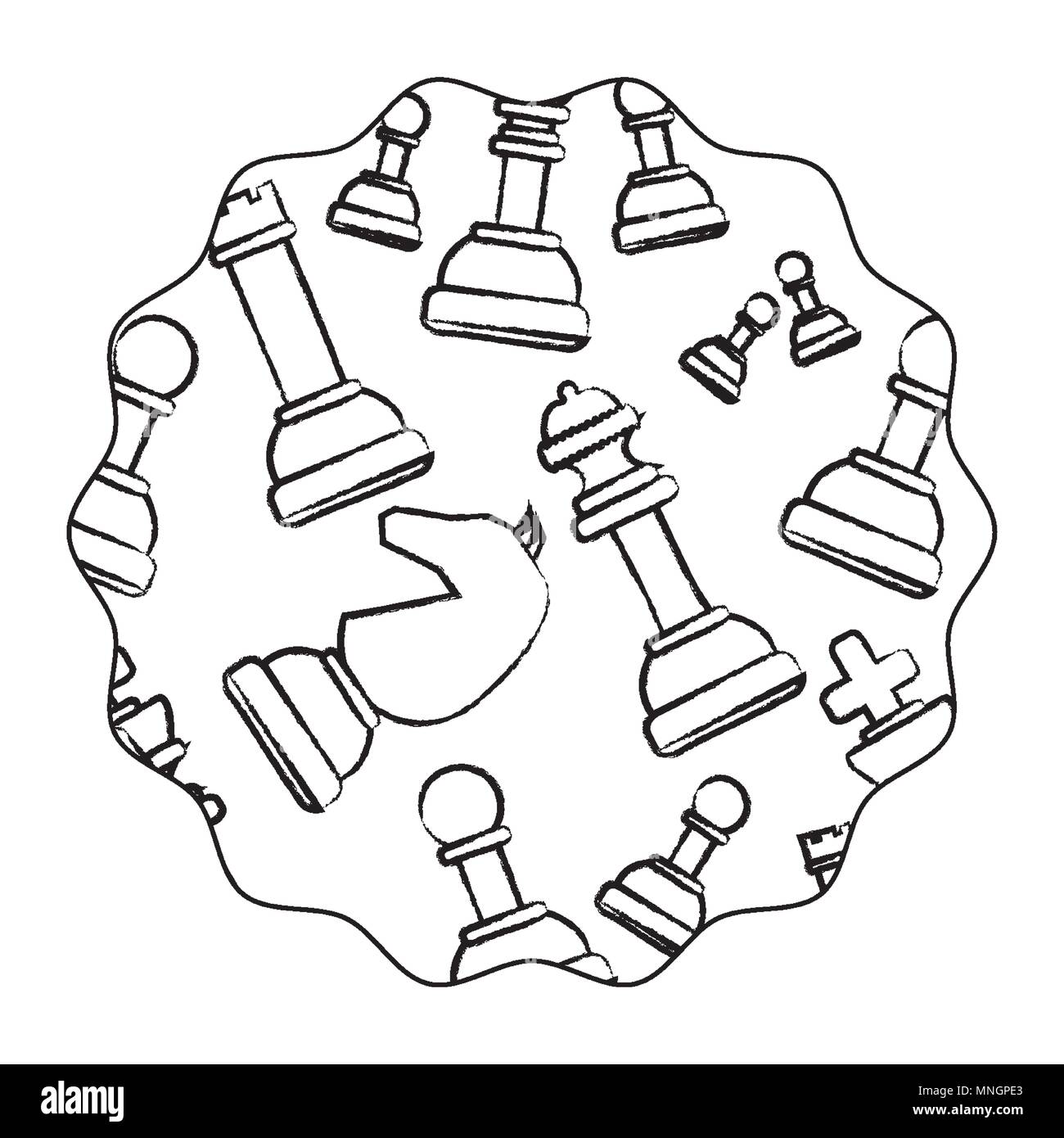 circular frame with chess pieces pattern over white background, vector ...