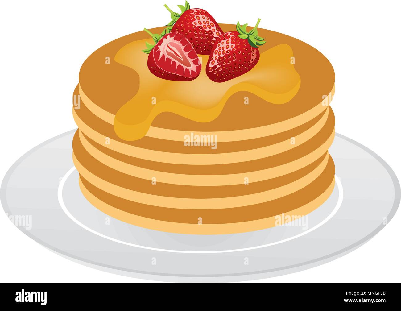 Vector illustration of stack of pancakes with maple syrup and strawberries Stock Vector Image ...