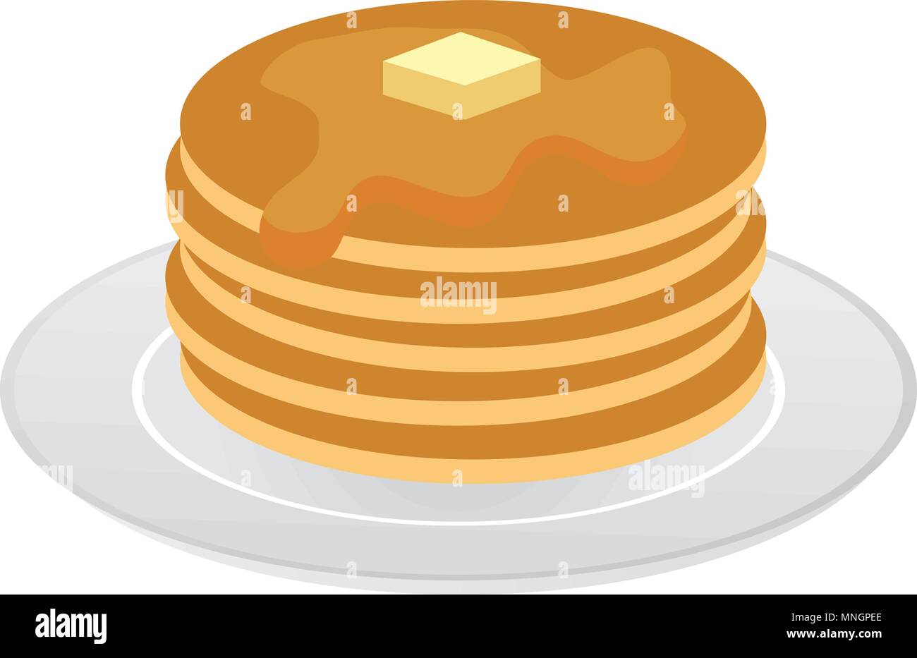 Vector illustration of stack of pancakes with maple syrup and piece of ...