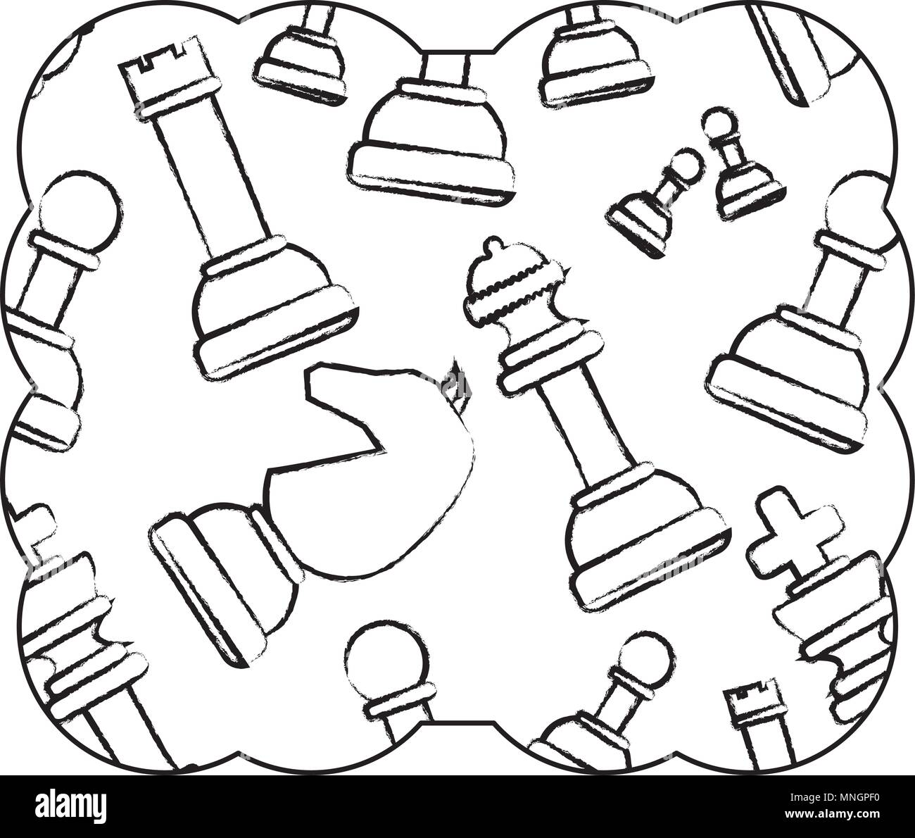 decorative frame with chess pieces pattern over white background ...