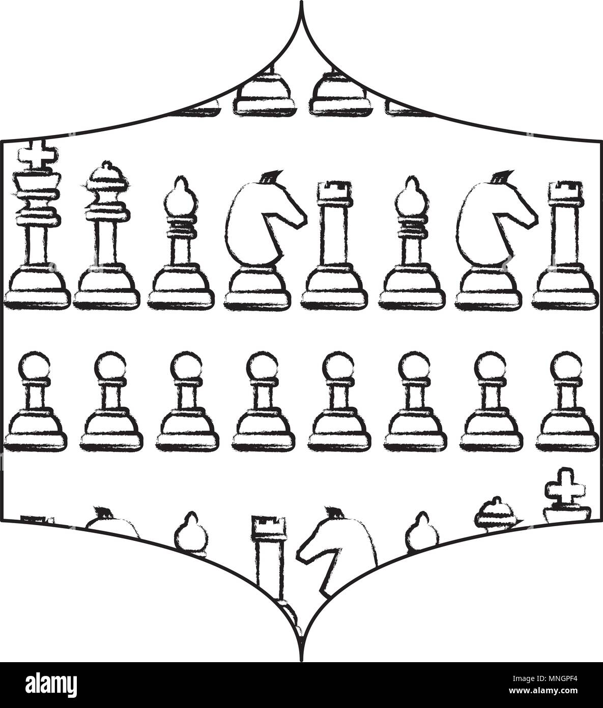 decorative frame with chess pieces pattern over white background ...