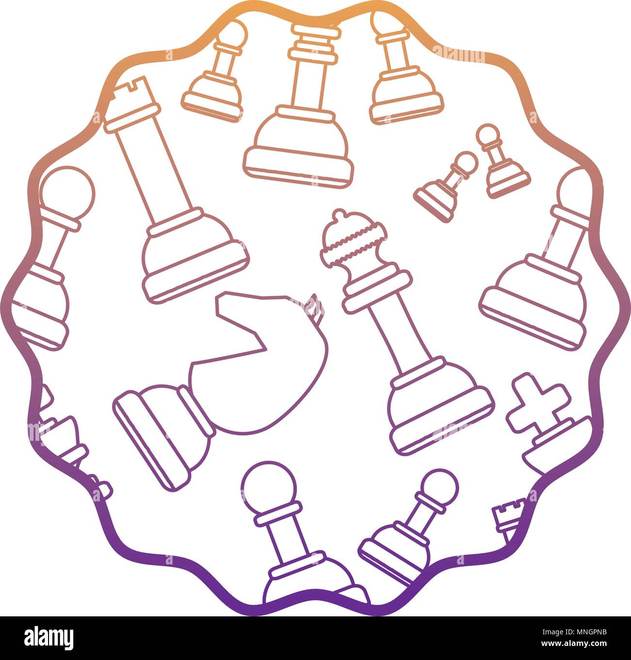 circular frame with chess pieces pattern over white background ...