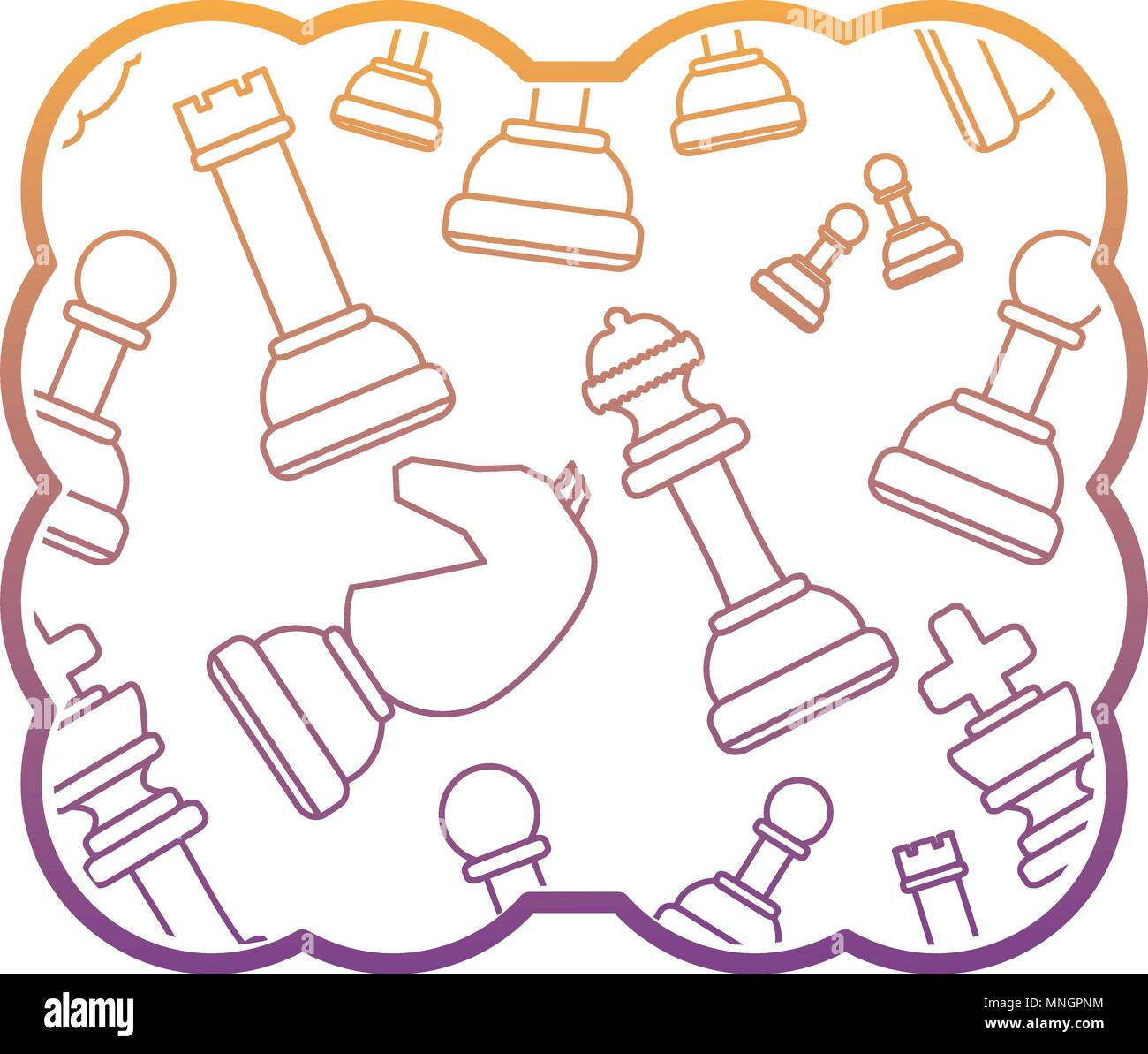 decorative frame with chess pieces pattern over white background ...