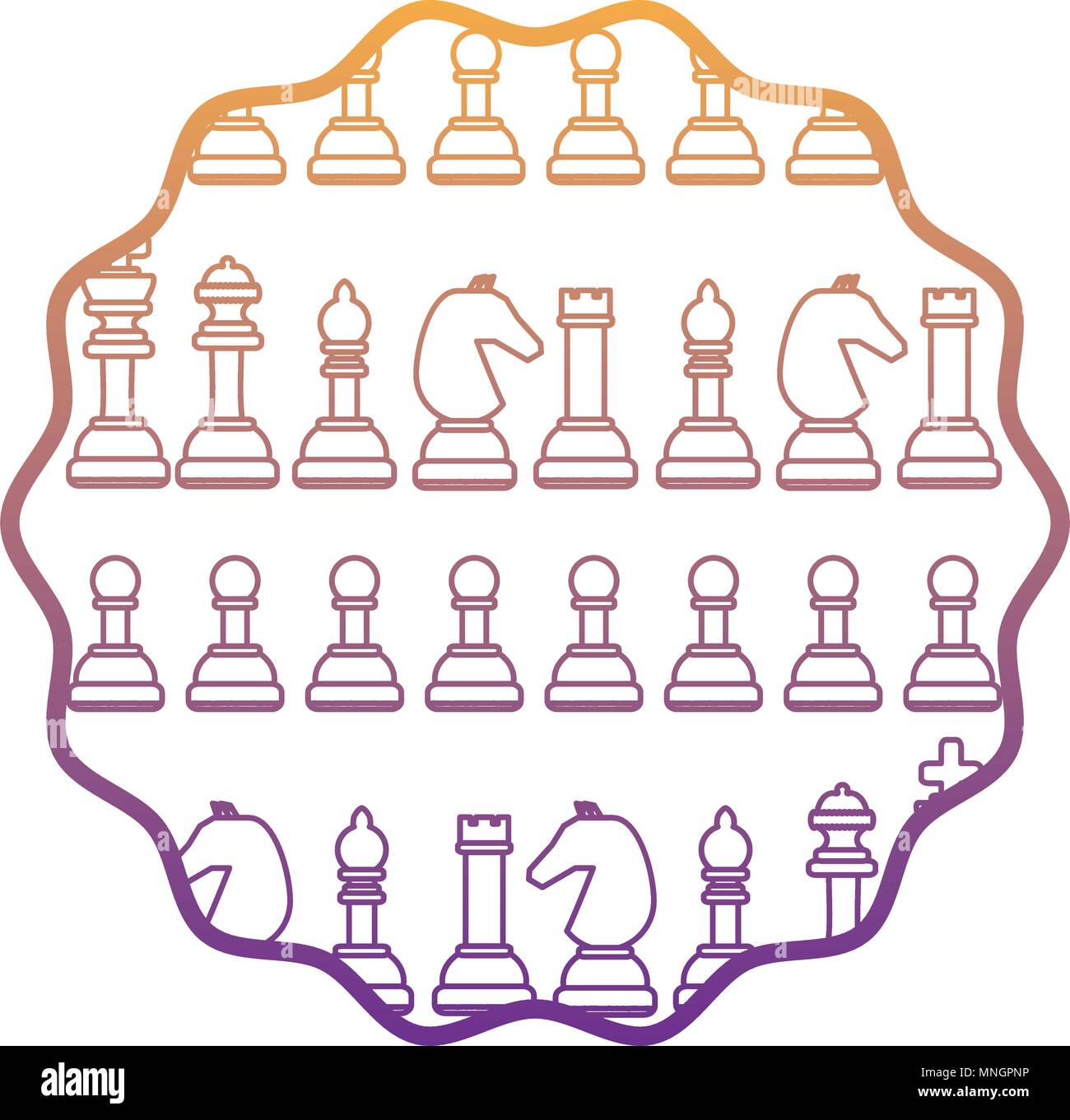circular frame with chess pieces pattern over white background ...