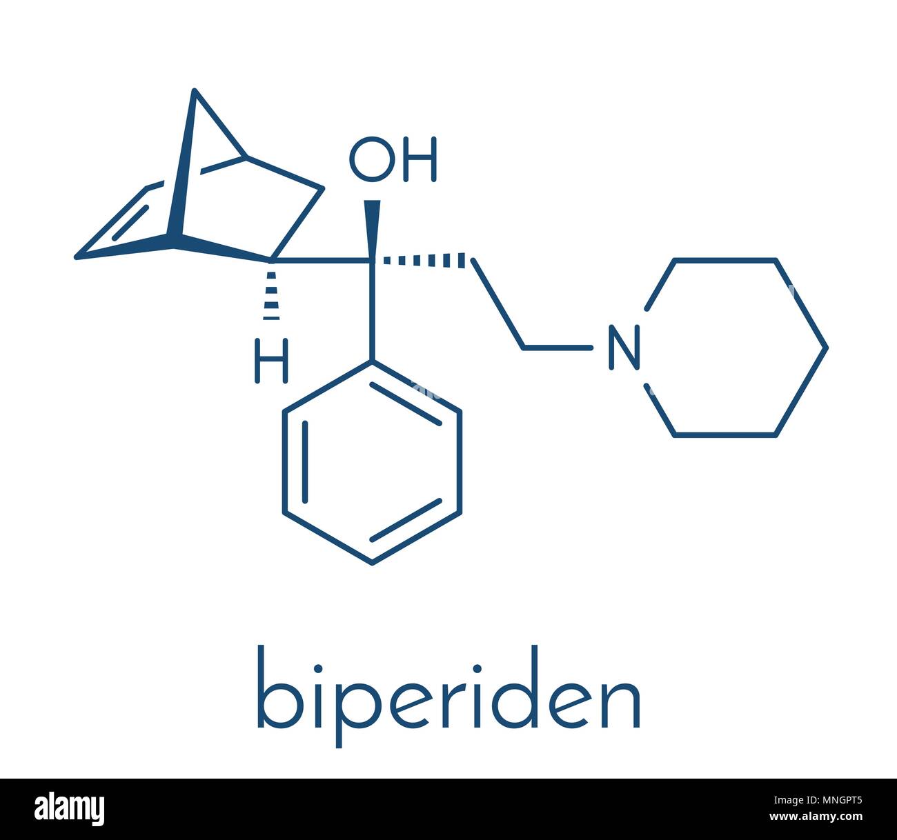 Biperiden Parkinson's disease drug molecule. Skeletal formula Stock ...