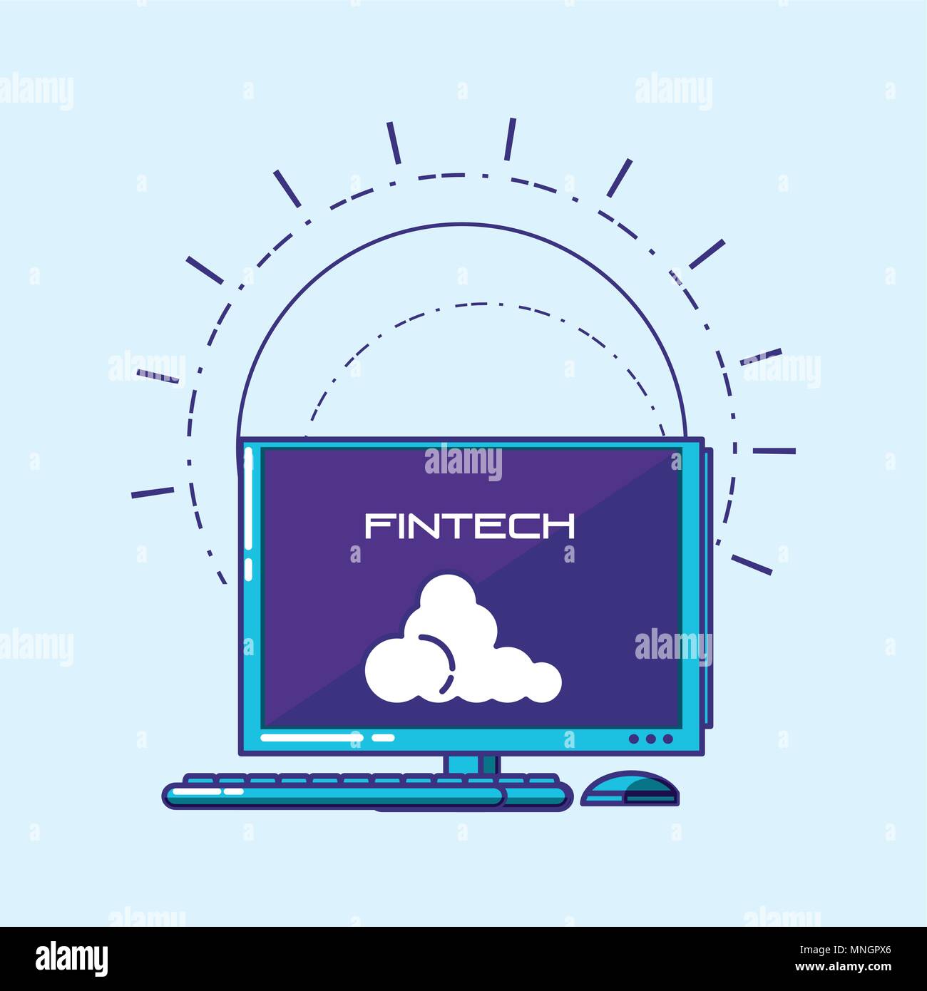 Fintech concept with computer and storage cloud over blue background ...
