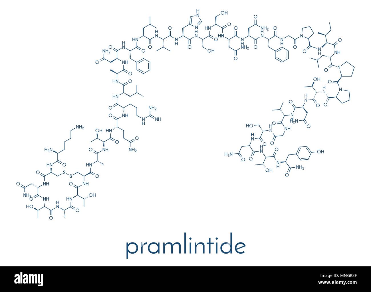 Pramlintide diabetes drug molecule. Analog of amylin or islet amyloid ...