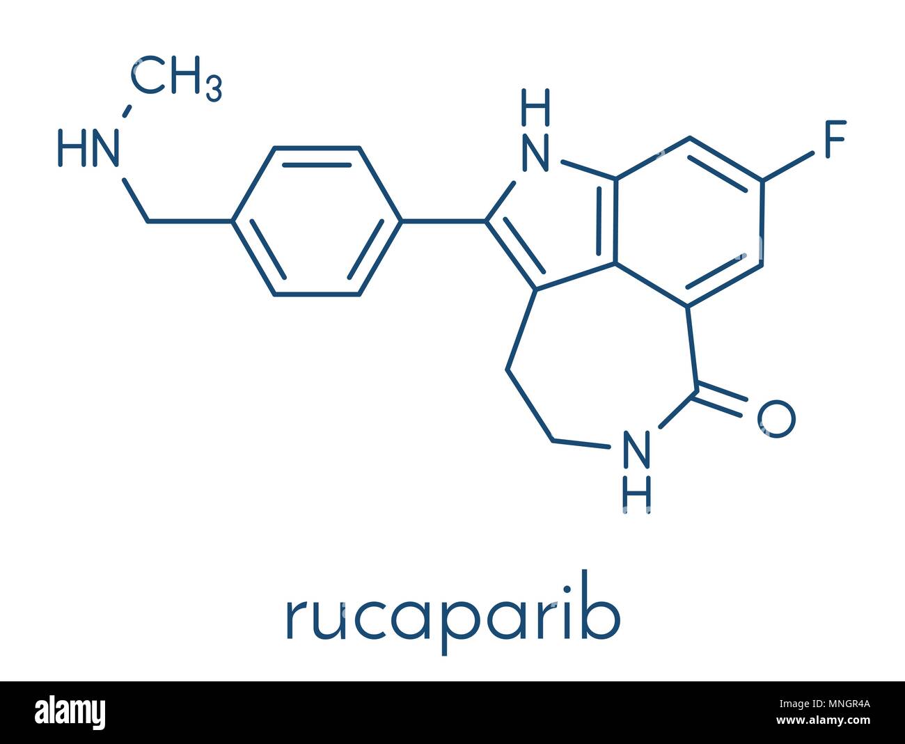 Rucaparib cancer drug molecule (PARP inhibitor). Skeletal formula Stock ...