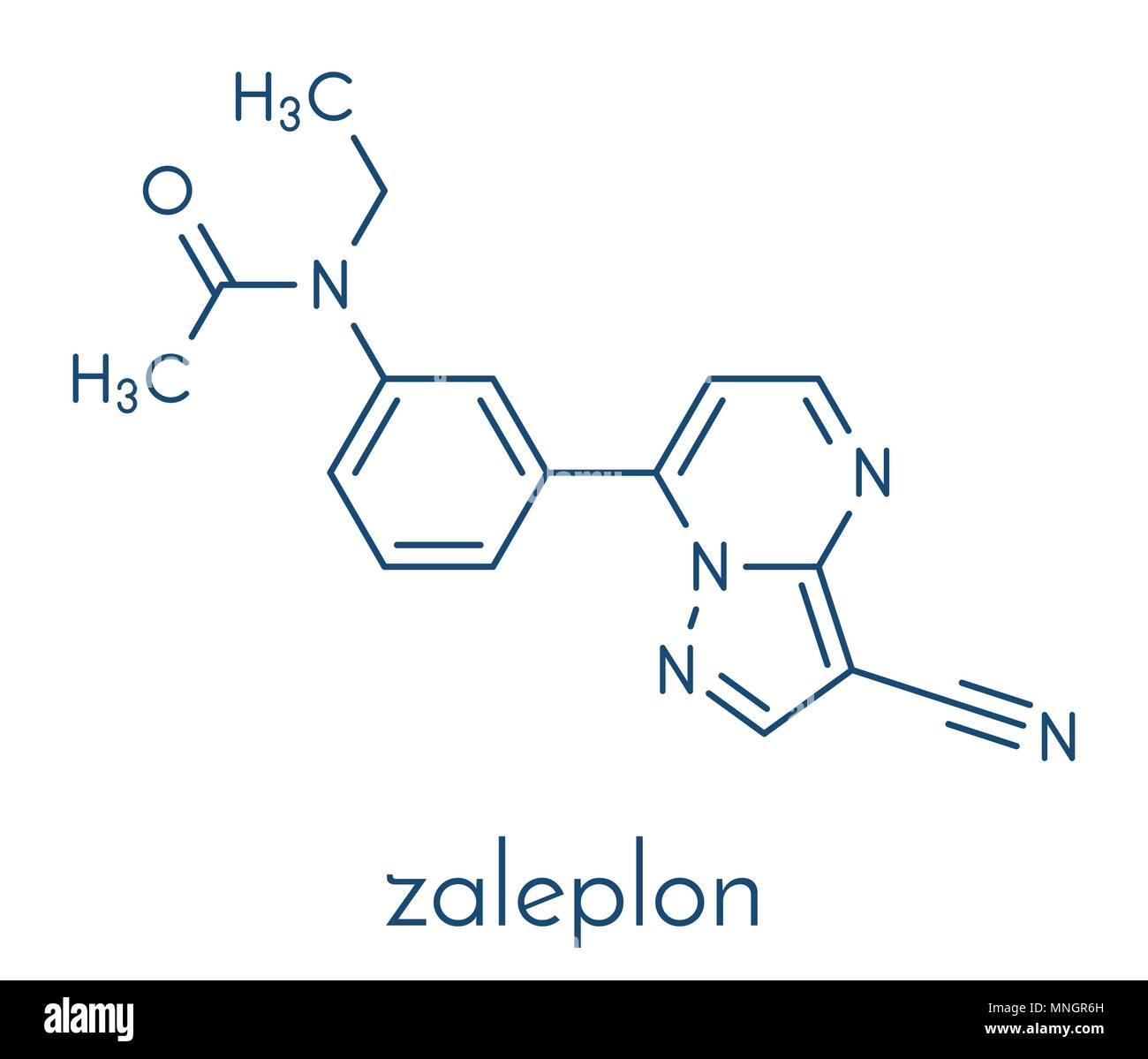 Zaleplon hypnotic drug molecule (sleeping pill). Skeletal formula Stock ...
