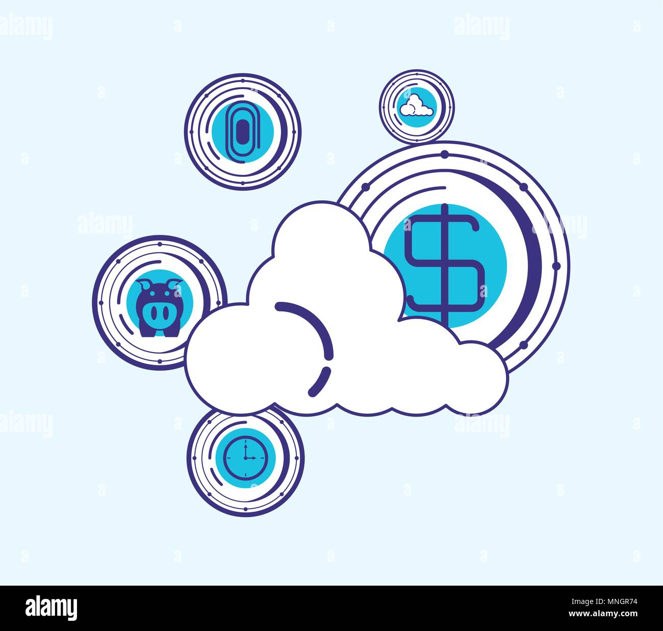 cloud storage with financial technology related icons over blue ...