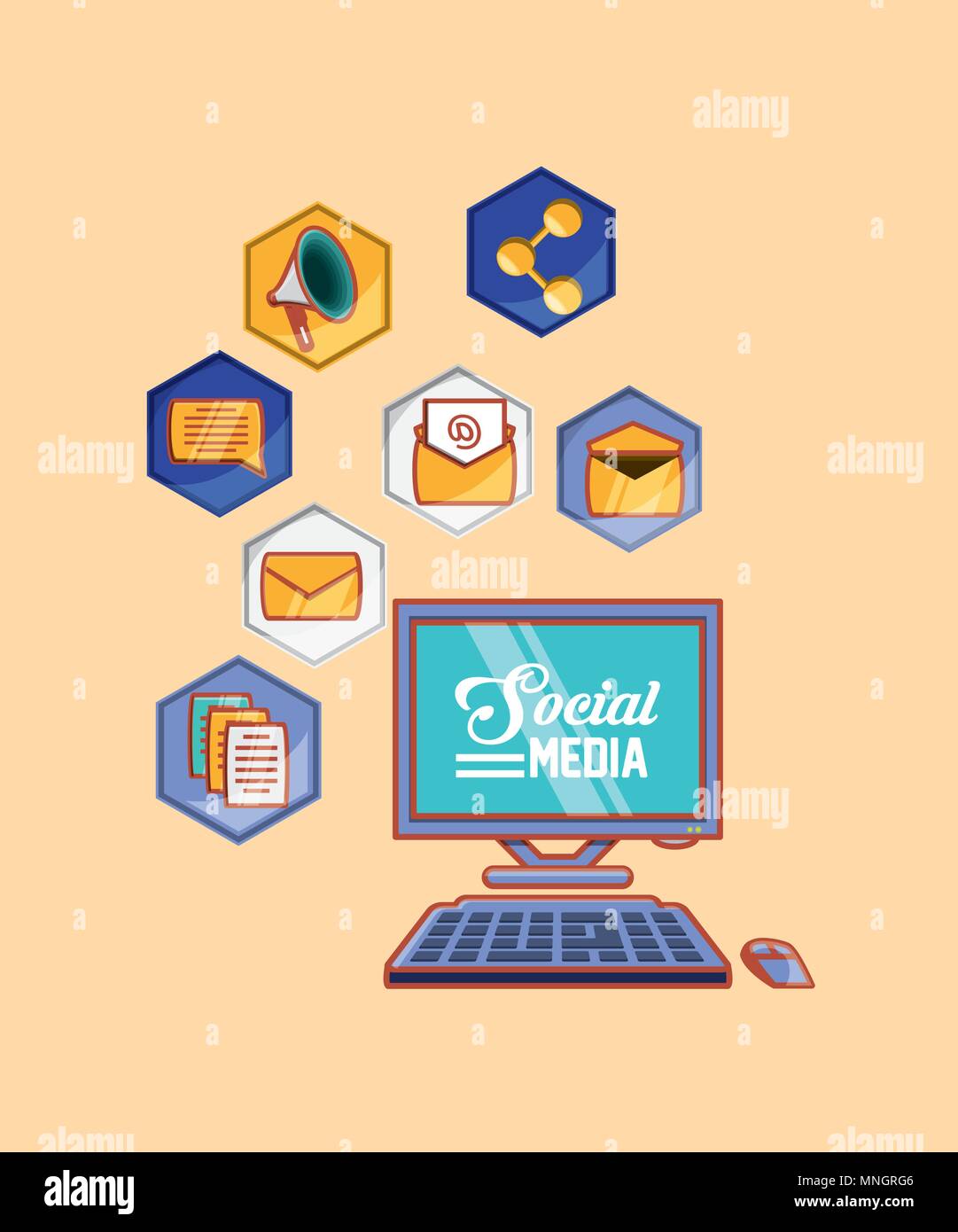 computer social media related icons over orange background, colorful ...