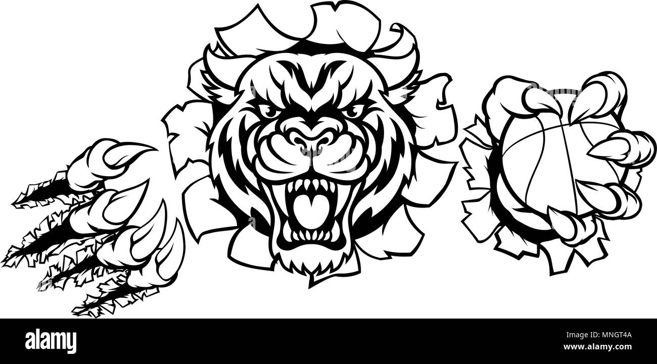 Tiger Holding Basketball Ball Breaking Background Stock Vector Image ...