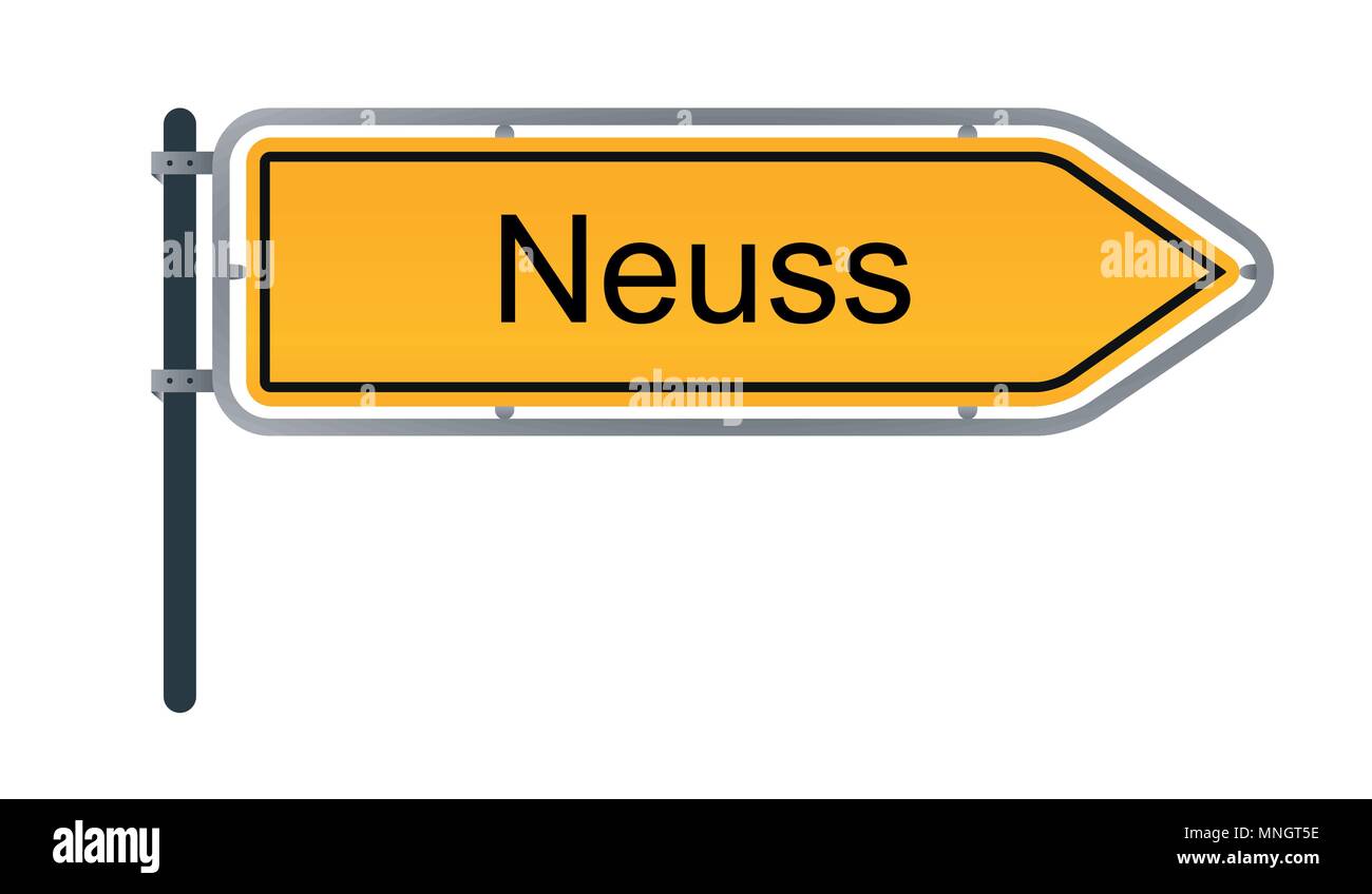 Neuss city yellow German street sign illustration isolated on white ...