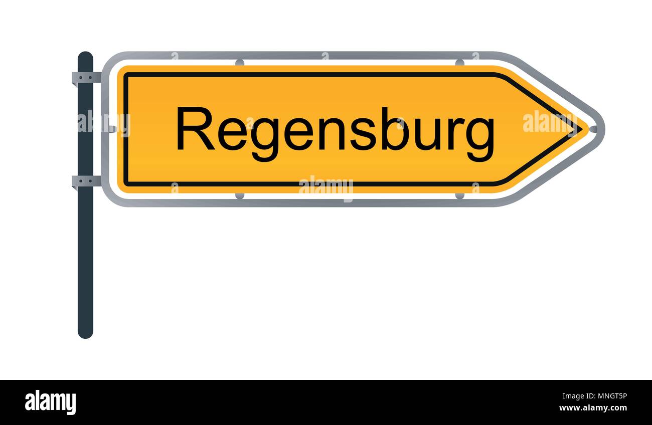 Regensburg city yellow German street sign illustration isolated on ...