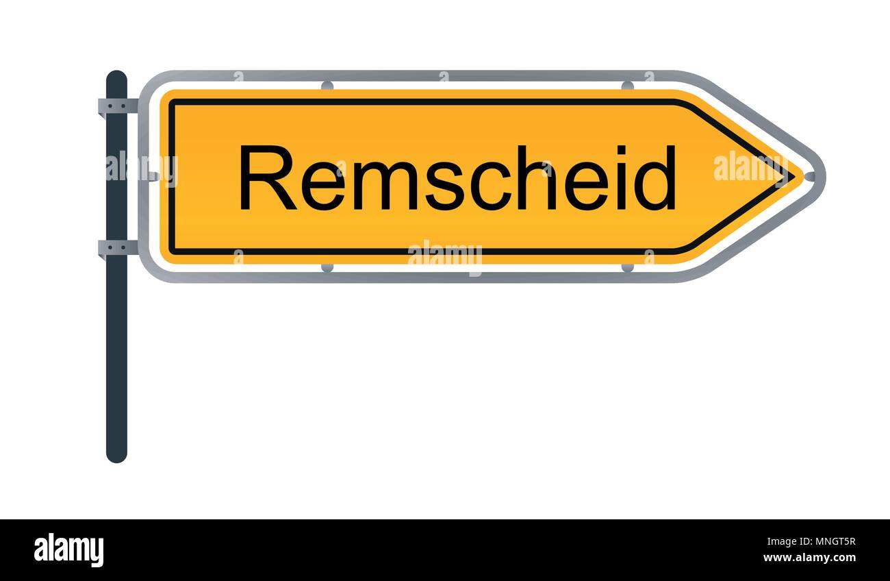 Remscheid city yellow German street sign illustration isolated on white ...