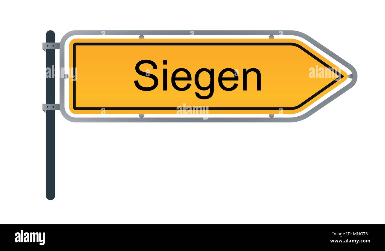 Siegen city yellow German street sign illustration isolated on white ...