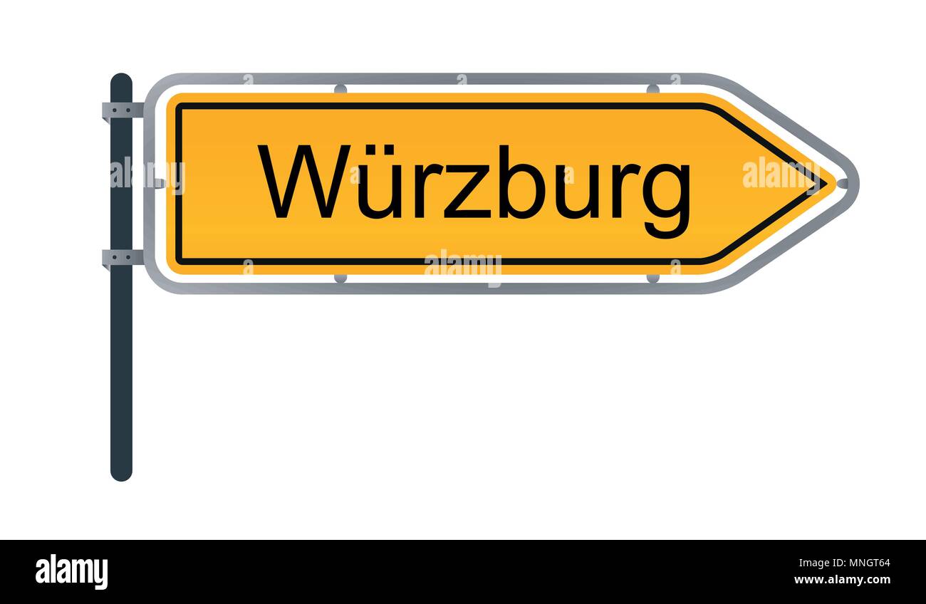 Wuerzburg city yellow German street sign illustration isolated on white ...