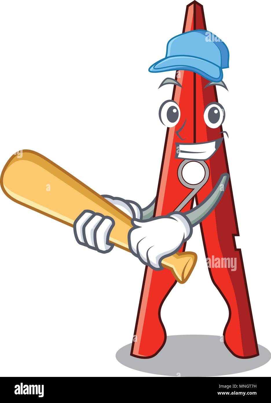 Playing baseball clothes peg character cartoon vector illustration ...