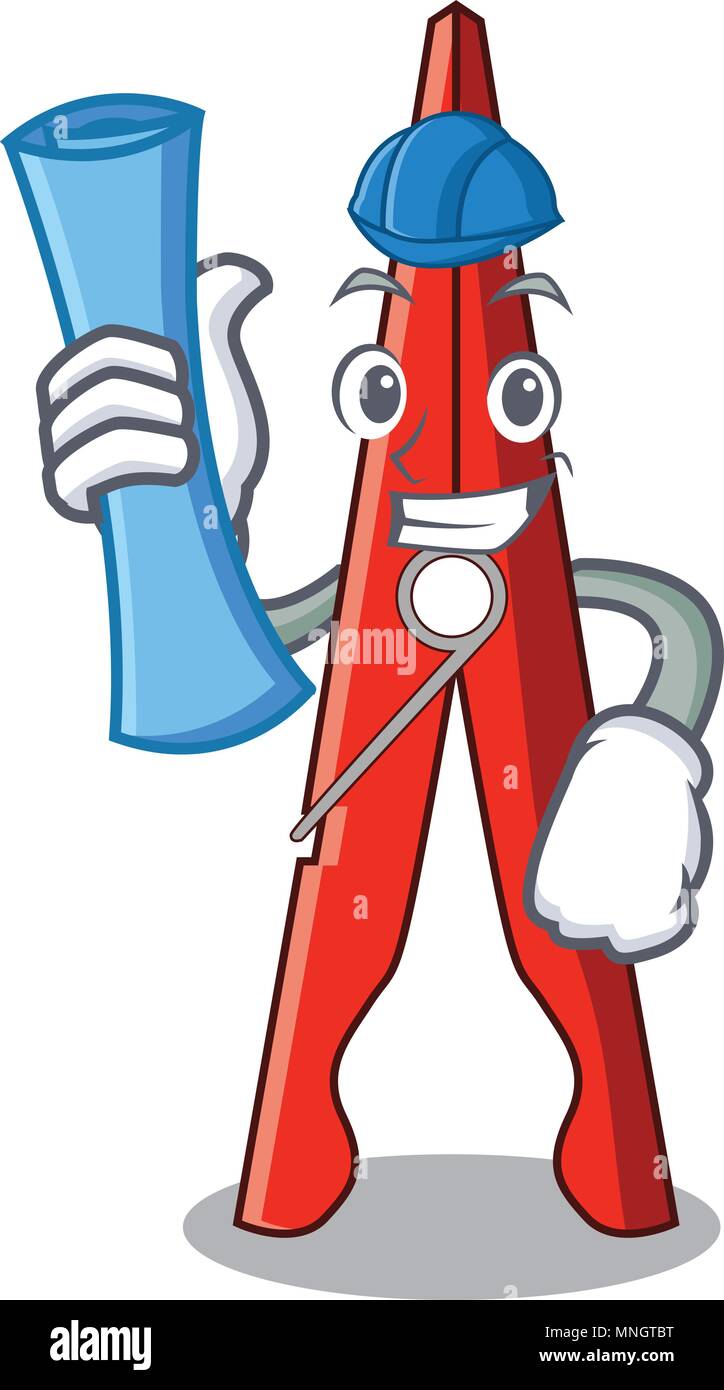 Architect clothes peg character cartoon vector illustration Stock ...