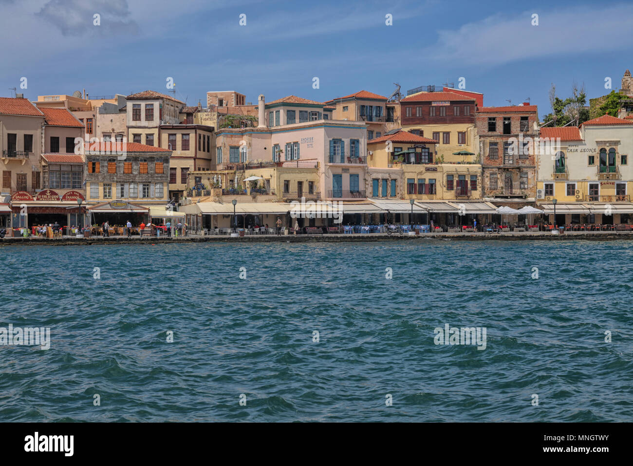 Beautiful cityscape of Chania and Mediterranean Sea of Chania on island ...