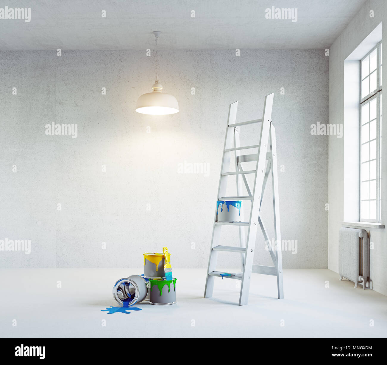 Modern white interior with color paints. 3d rendering interior Stock ...