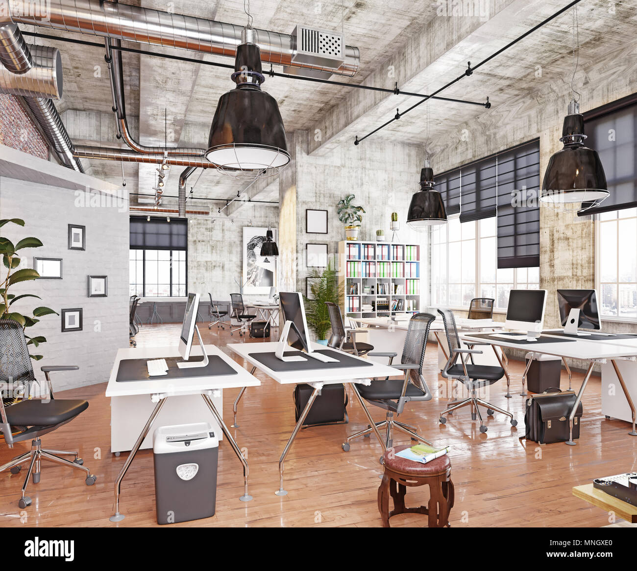 modern coworking loft office . 3d rendering concept Stock Photo - Alamy