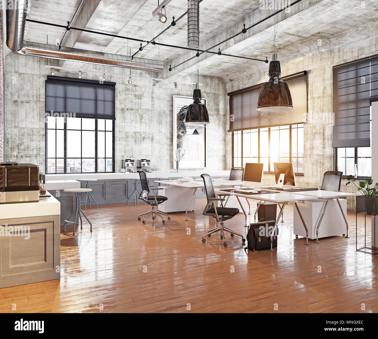 modern coworking loft office . 3d rendering concept Stock Photo - Alamy