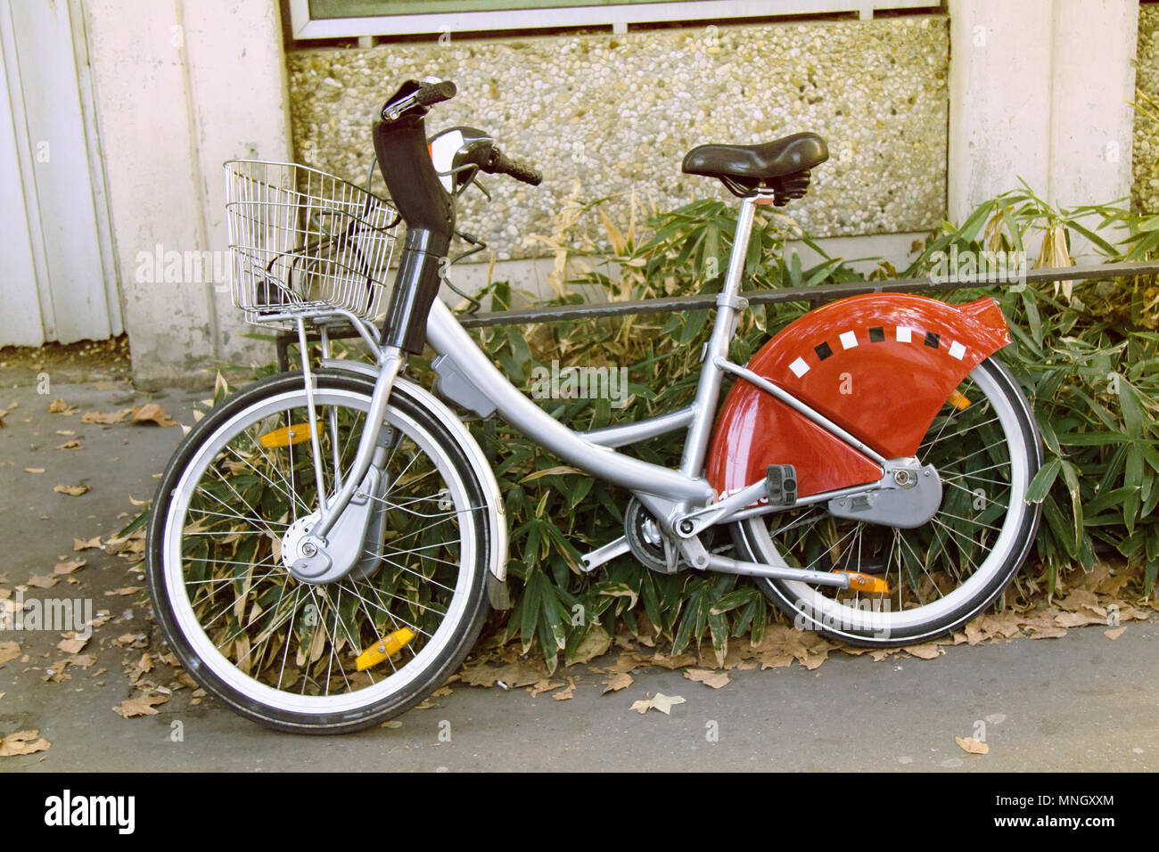 Cycling life. Bicycle for walks and trips to store near door of house ...