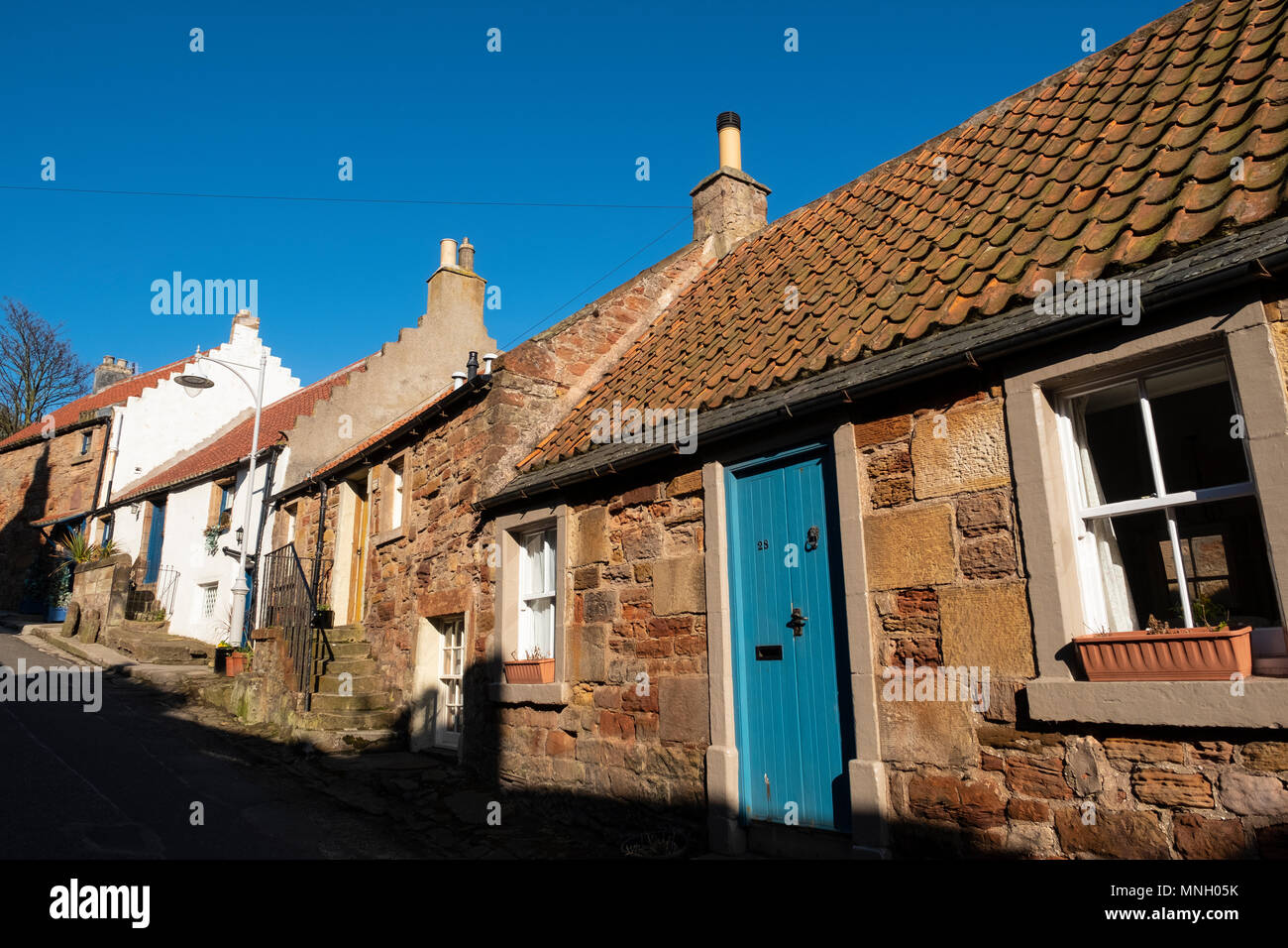 Row of old cottages in Crail fishing village in East Neuk of Fife ...