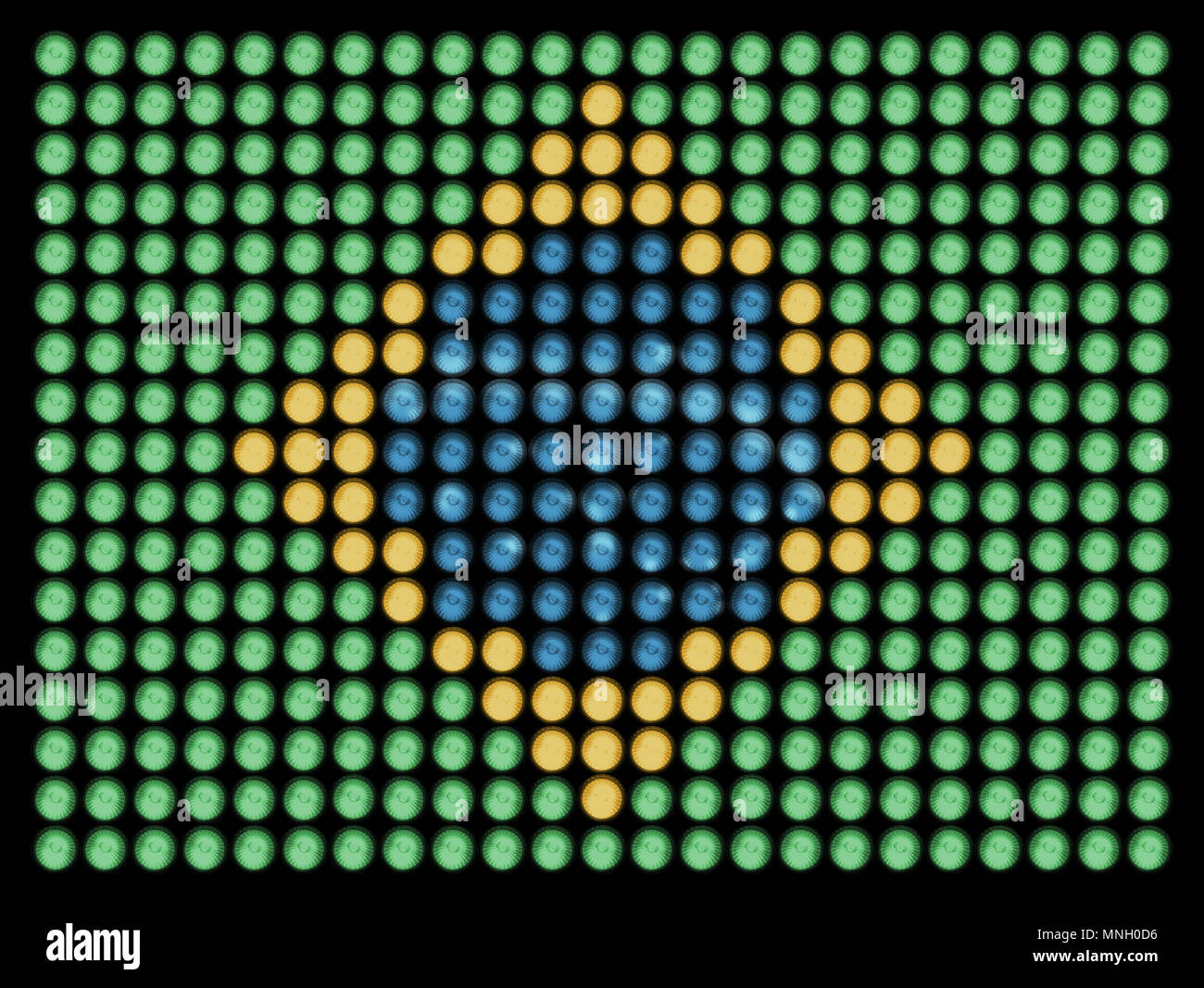 Flag of brazil, made of led bulbs, each color taken at different short ...