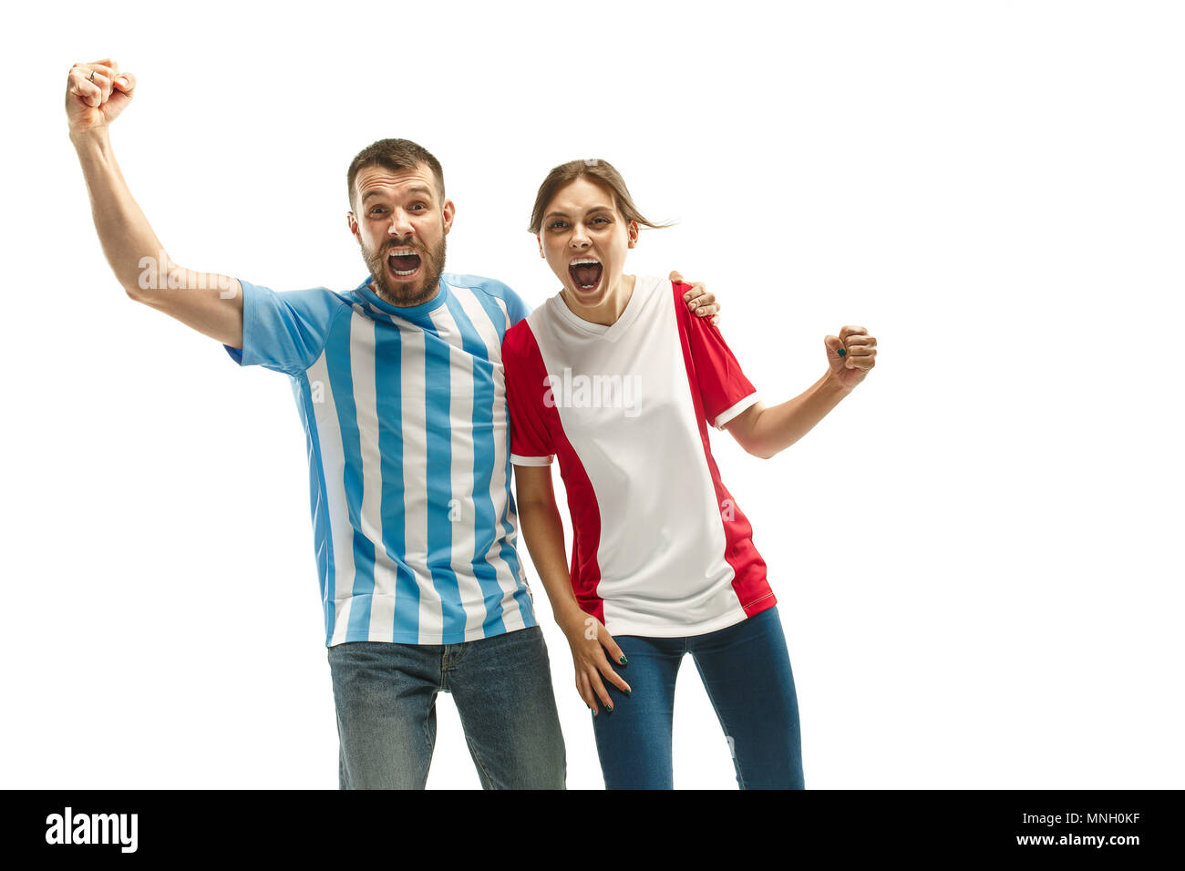 The soccer fans celebrating on white background Stock Photo - Alamy