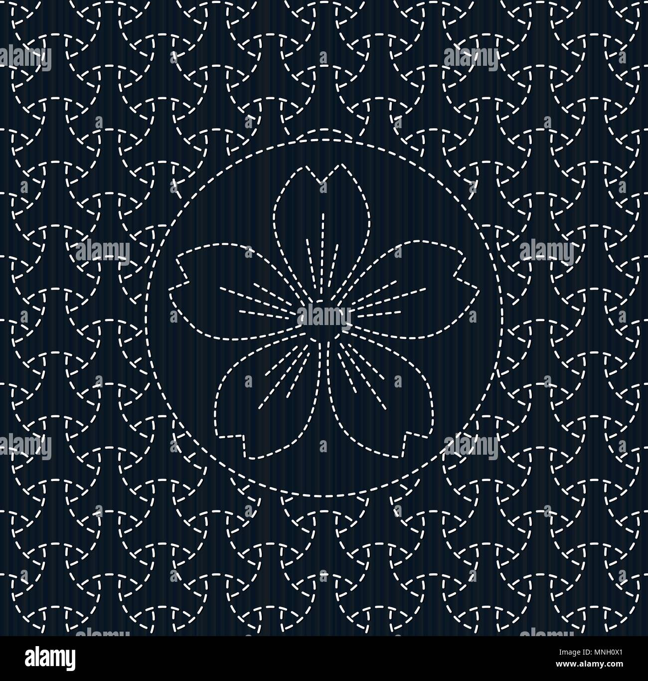 Antique japanese fancywork. Sashiko with sakura flower. Geometric ...