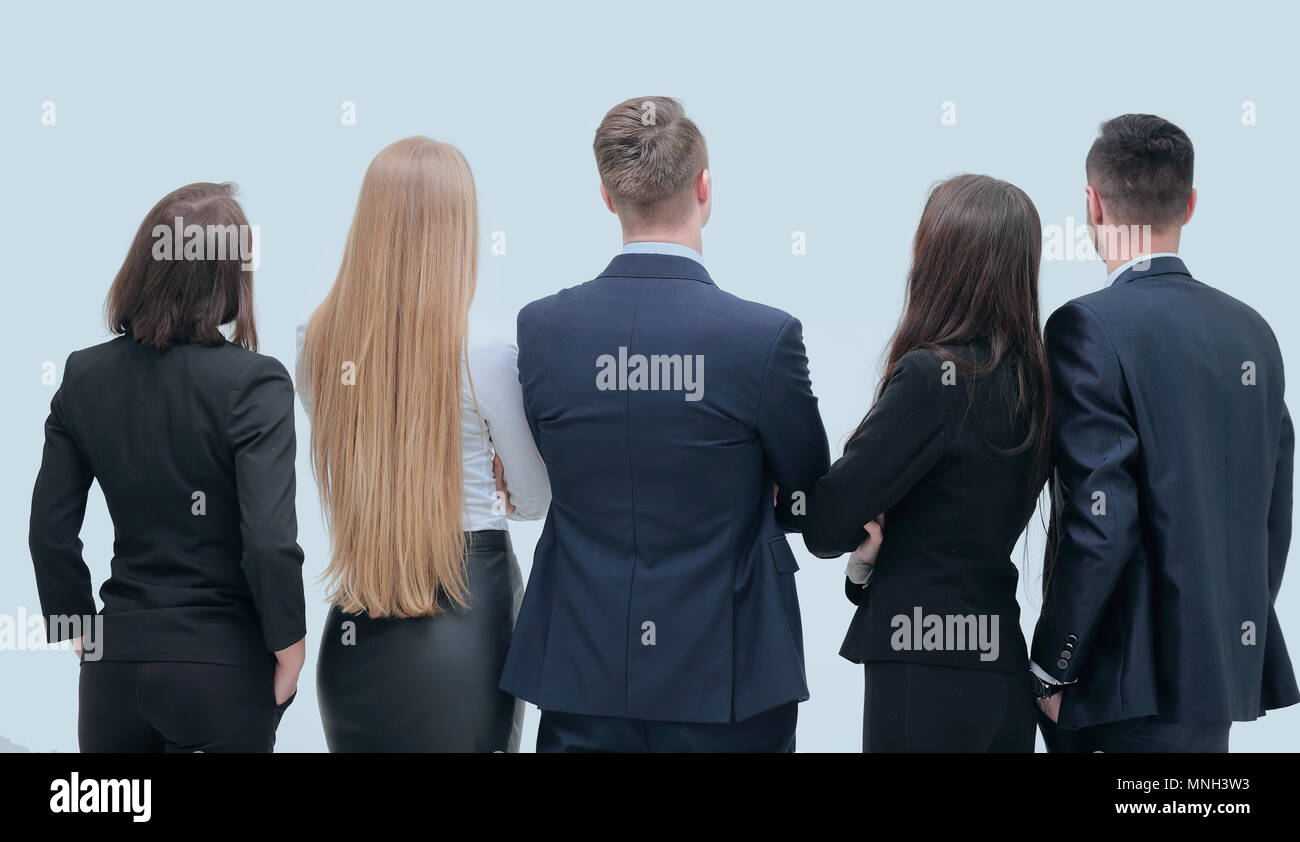 rear view. business team looking at a white screen Stock Photo - Alamy