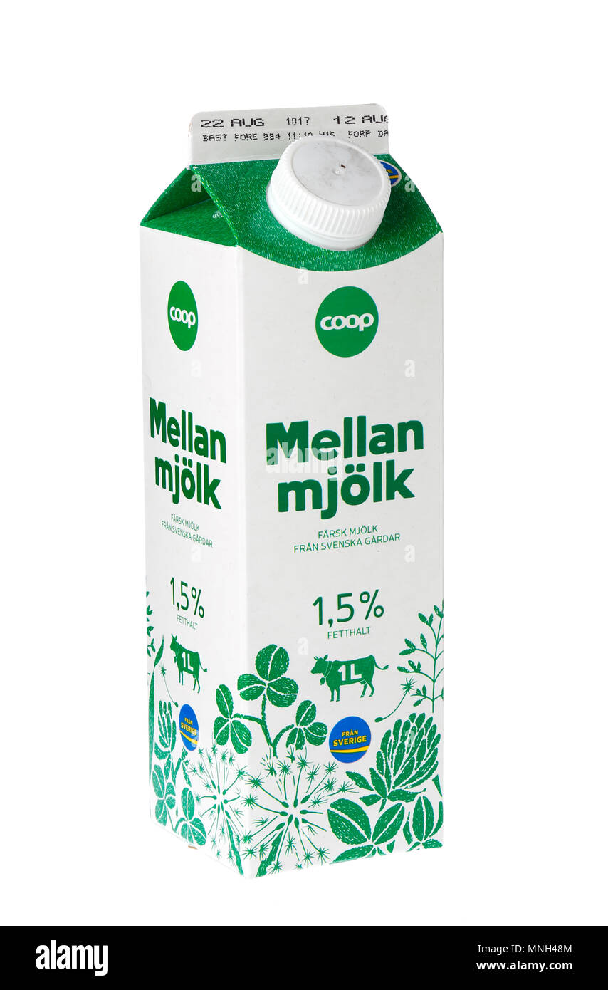 Stockholm, Sweden - November 16, 2017: One milk carton containing 1 ...