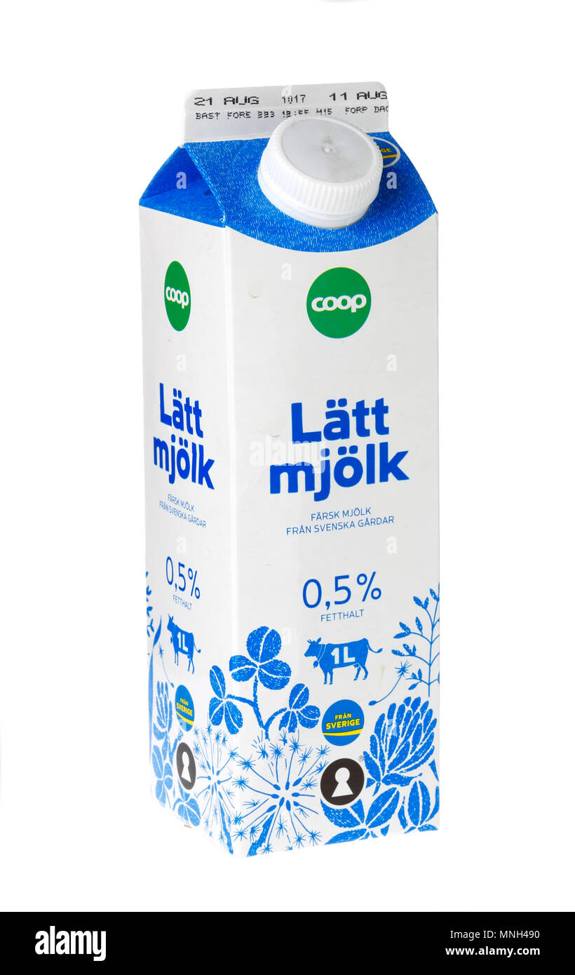 Stockholm, Sweden - November 16, 2017: One milk carton containing 1 ...