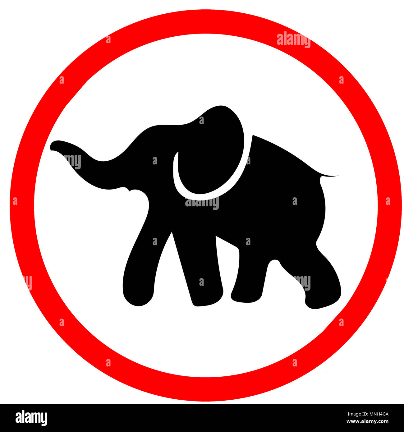 Elephant caution red circle warning road sign, isolated on white ...