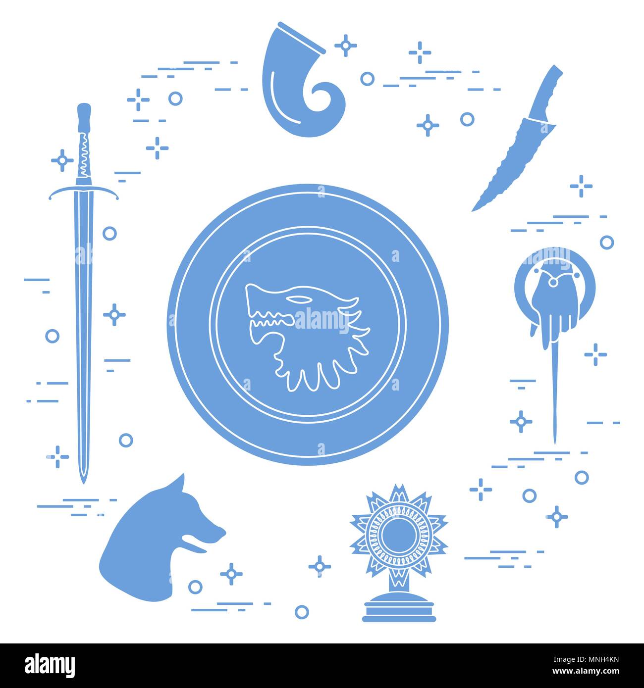 Symbols of the popular fantasy television series. Art and cinema theme ...