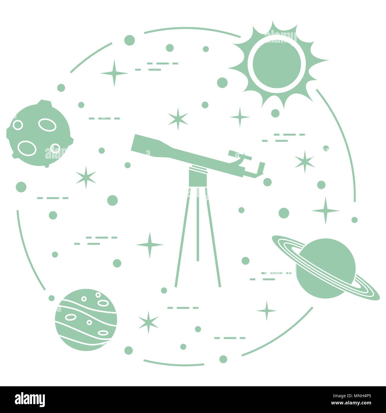Science: telescope, sun, moon, planets, stars. Space exploration ...