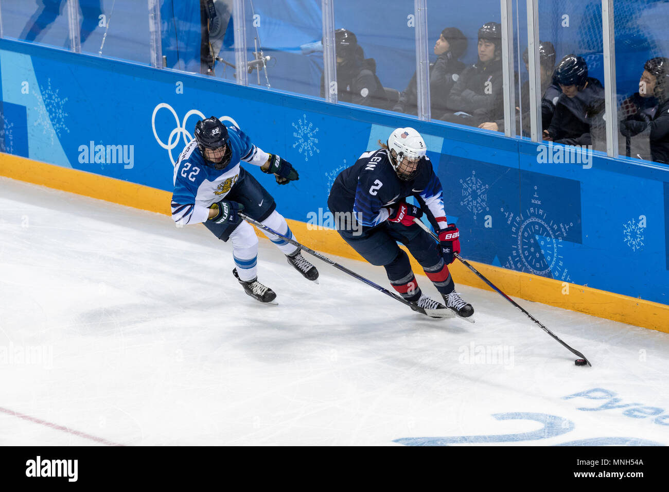 Lee Stecklein (USA) #2 and Emma Nuutinen (FIN) #22 during USA-FInland ...