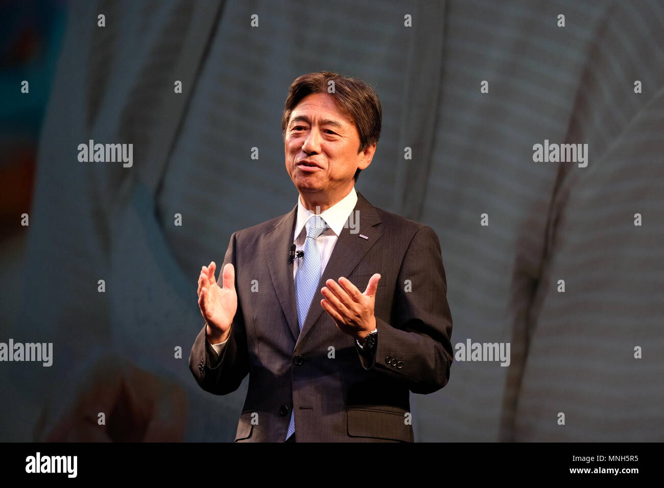 NTT DOCOMO Inc. President and CEO Kazuhiro Yoshizawa speaks during a ...