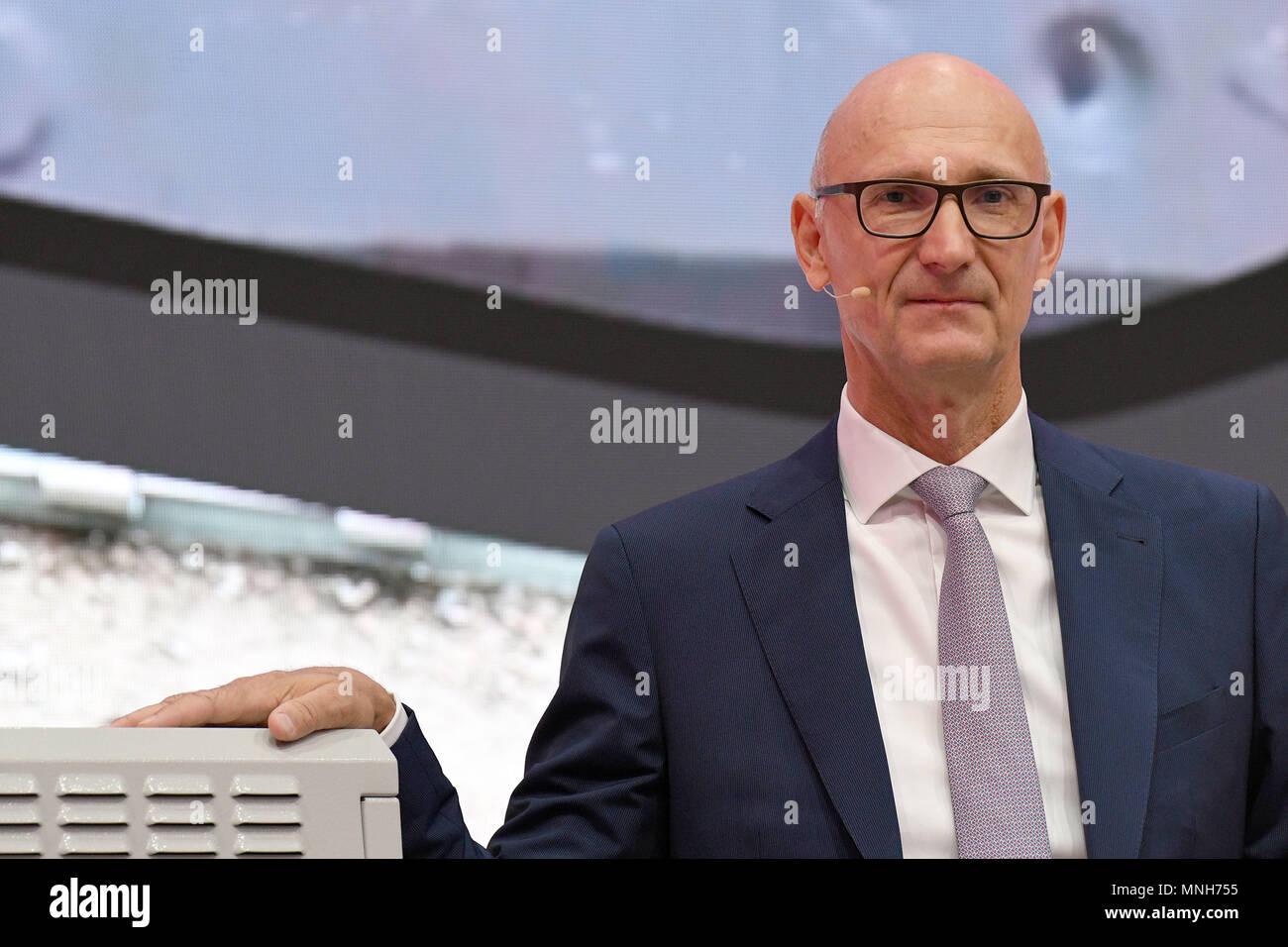 17 May 2018, Germany, Bonn: CEO Timotheus Hoettges speaking at the annual general meeting of ...