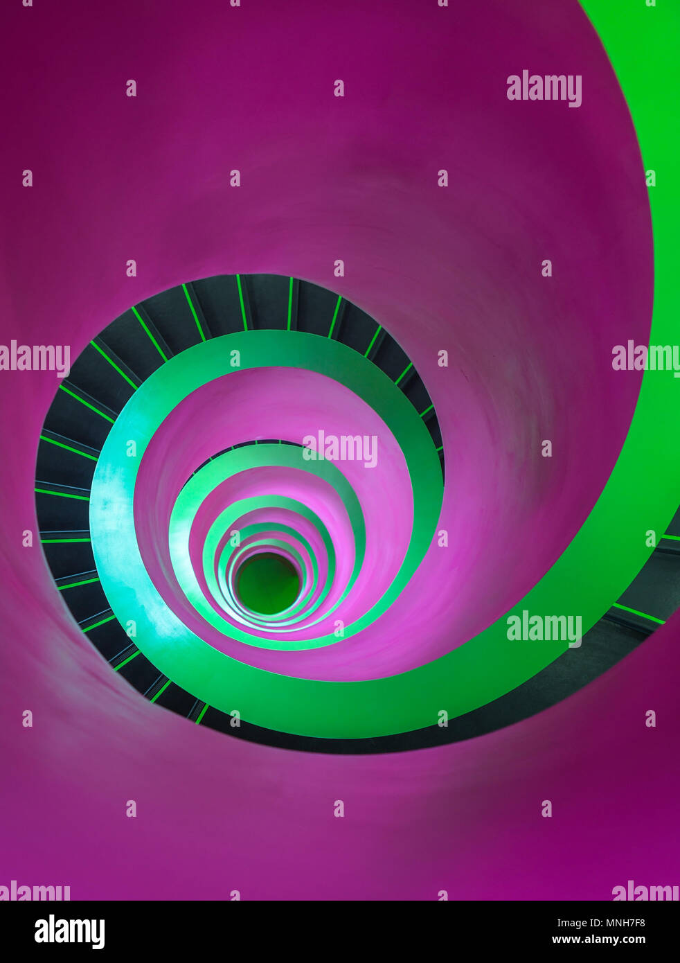 16 May 2018, Germany, Cottbus: A view down the spiral staircase in the ...