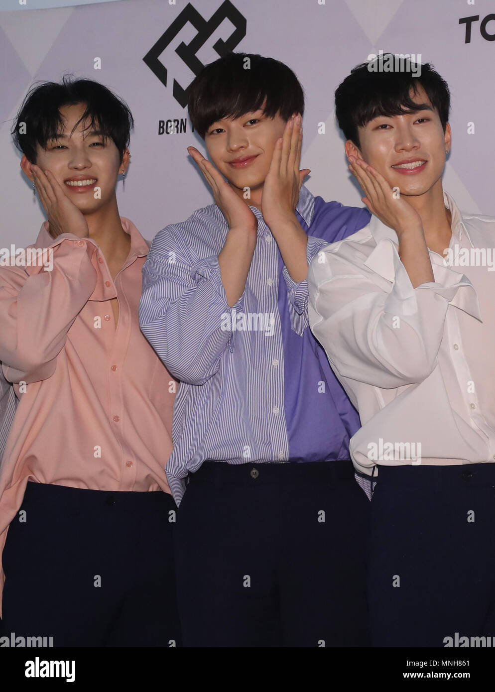BtoB fan meeting Members of boy group BtoB pose at a fan meeting in Seoul on May 17, 2018 ...