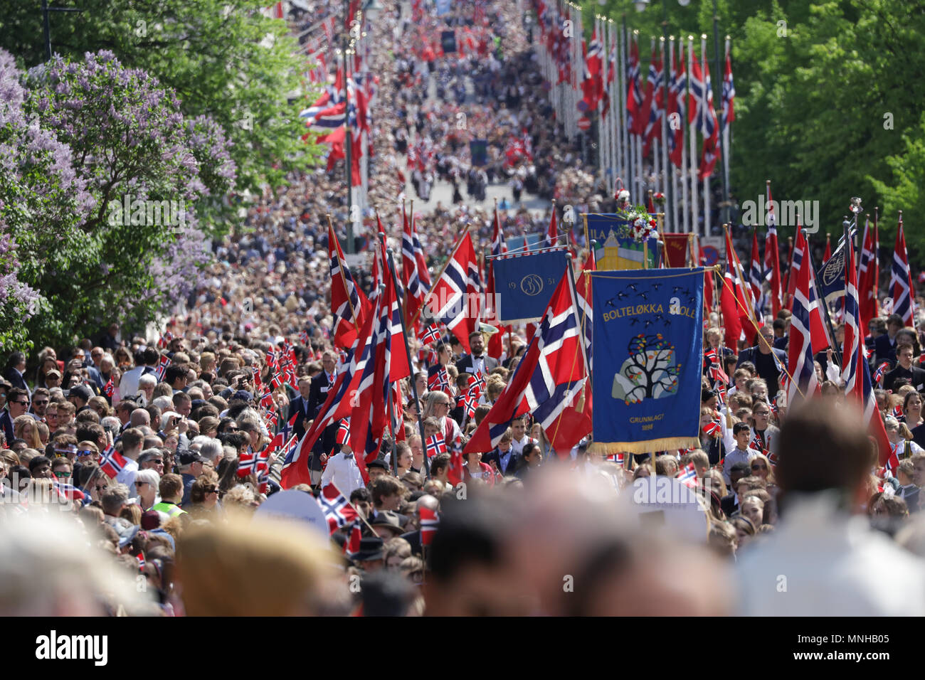 Norway, Oslo - May 17, 2018. Norwegians in all ages and dressed up in ...