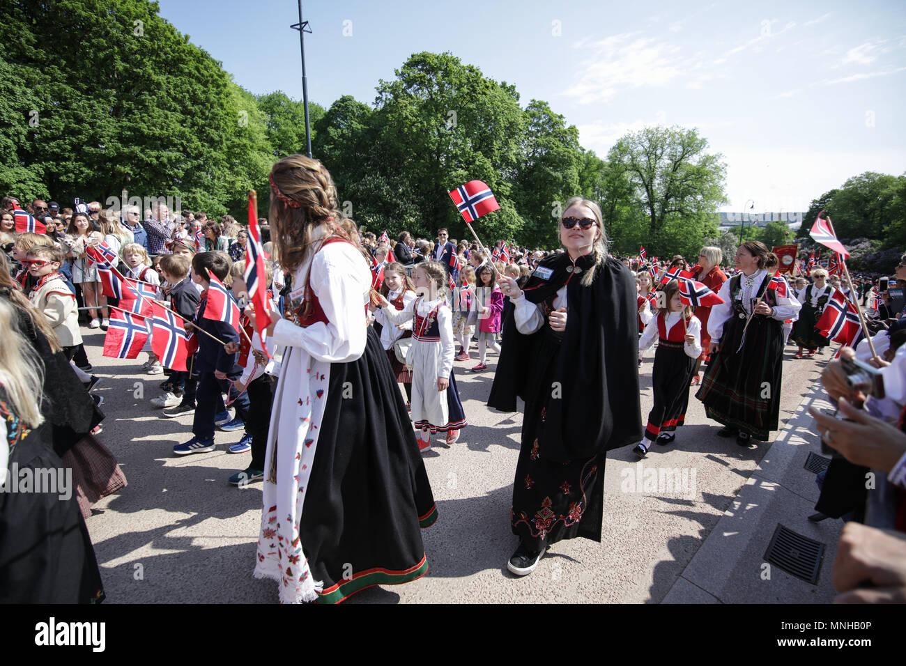 Norway, Oslo - May 17, 2018. Norwegians in all ages and dressed up in ...