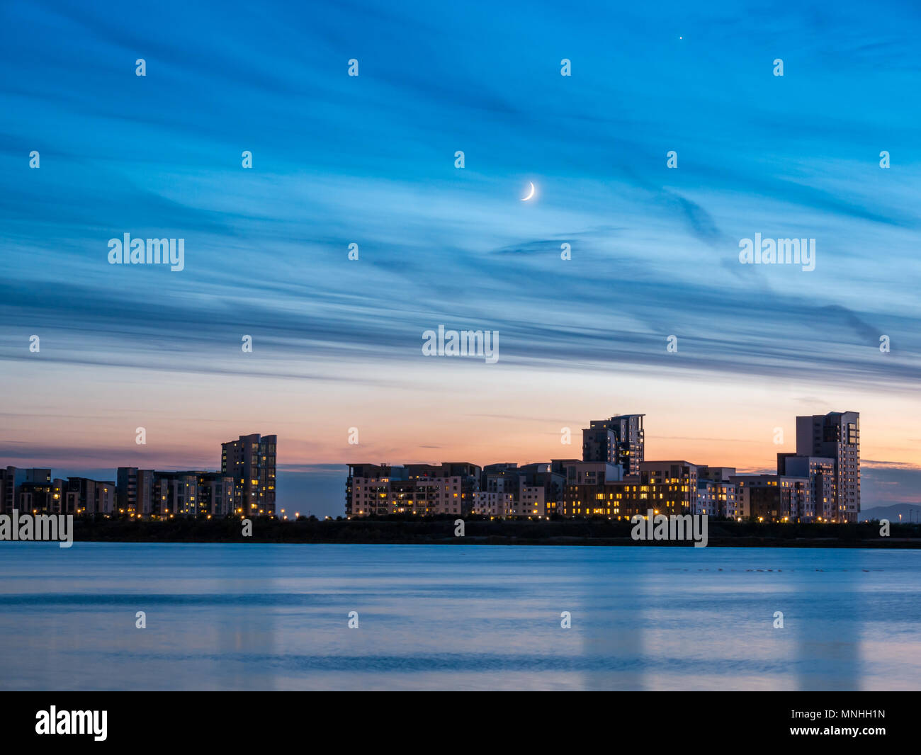 Moon crescent and venus in a night sky hi-res stock photography and ...