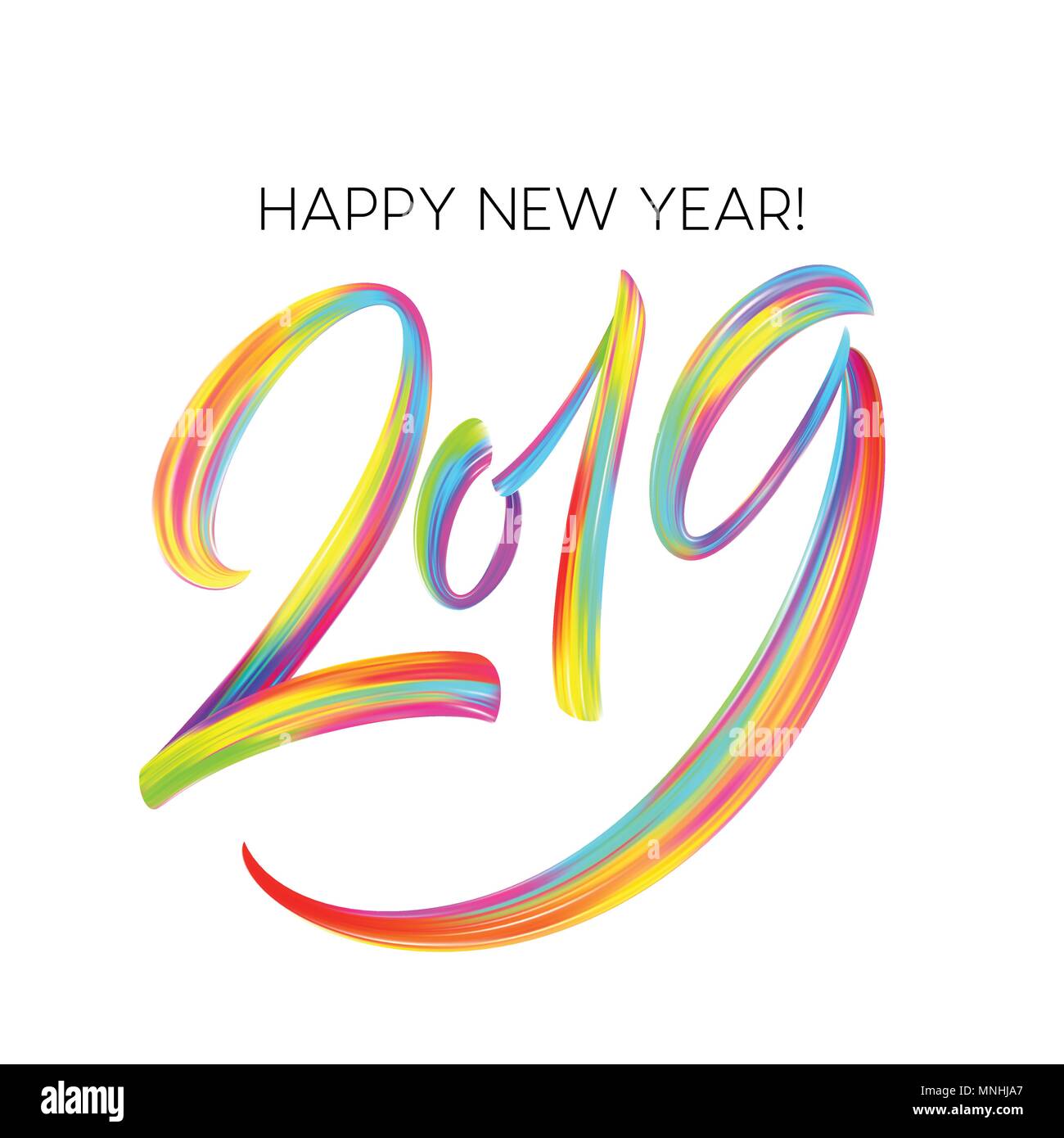 2019 New Year of a colorful brushstroke oil or acrylic paint lettering ...