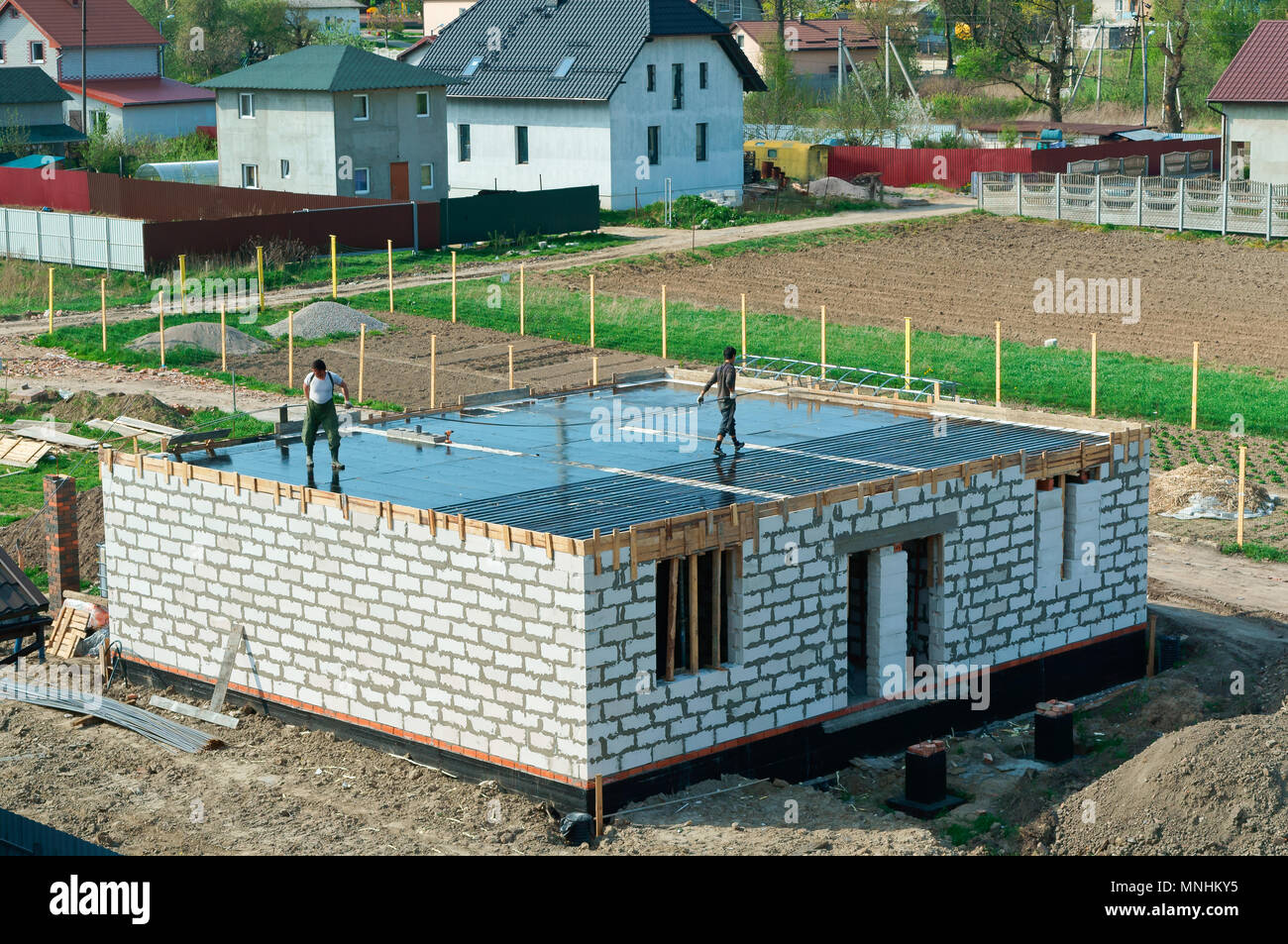 cement-filled Foundation of a private house, the Foundation of the ...