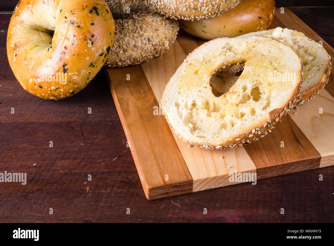 Toasted bagels butter hi-res stock photography and images - Alamy